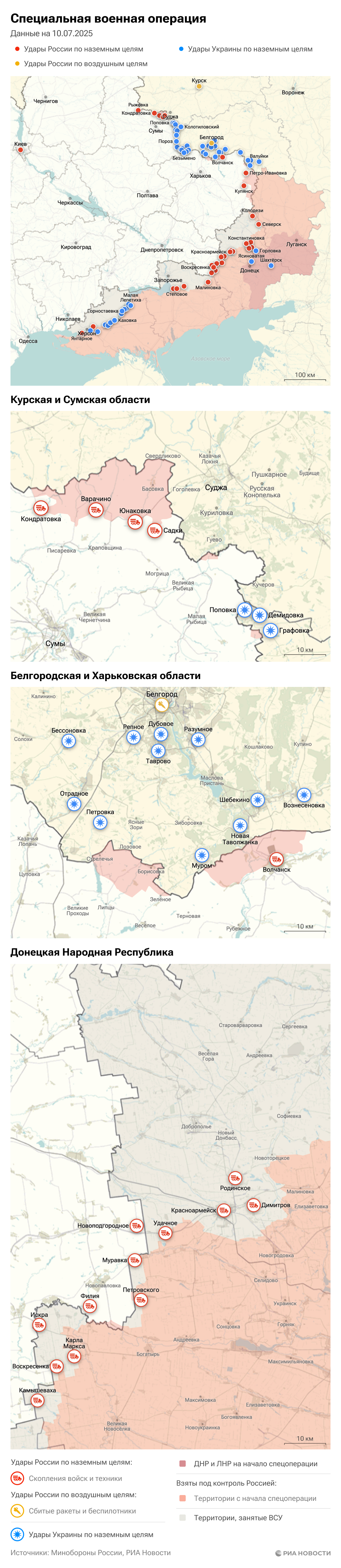 Карта спецоперации Вооруженных сил России на Украине на 10.07.2025